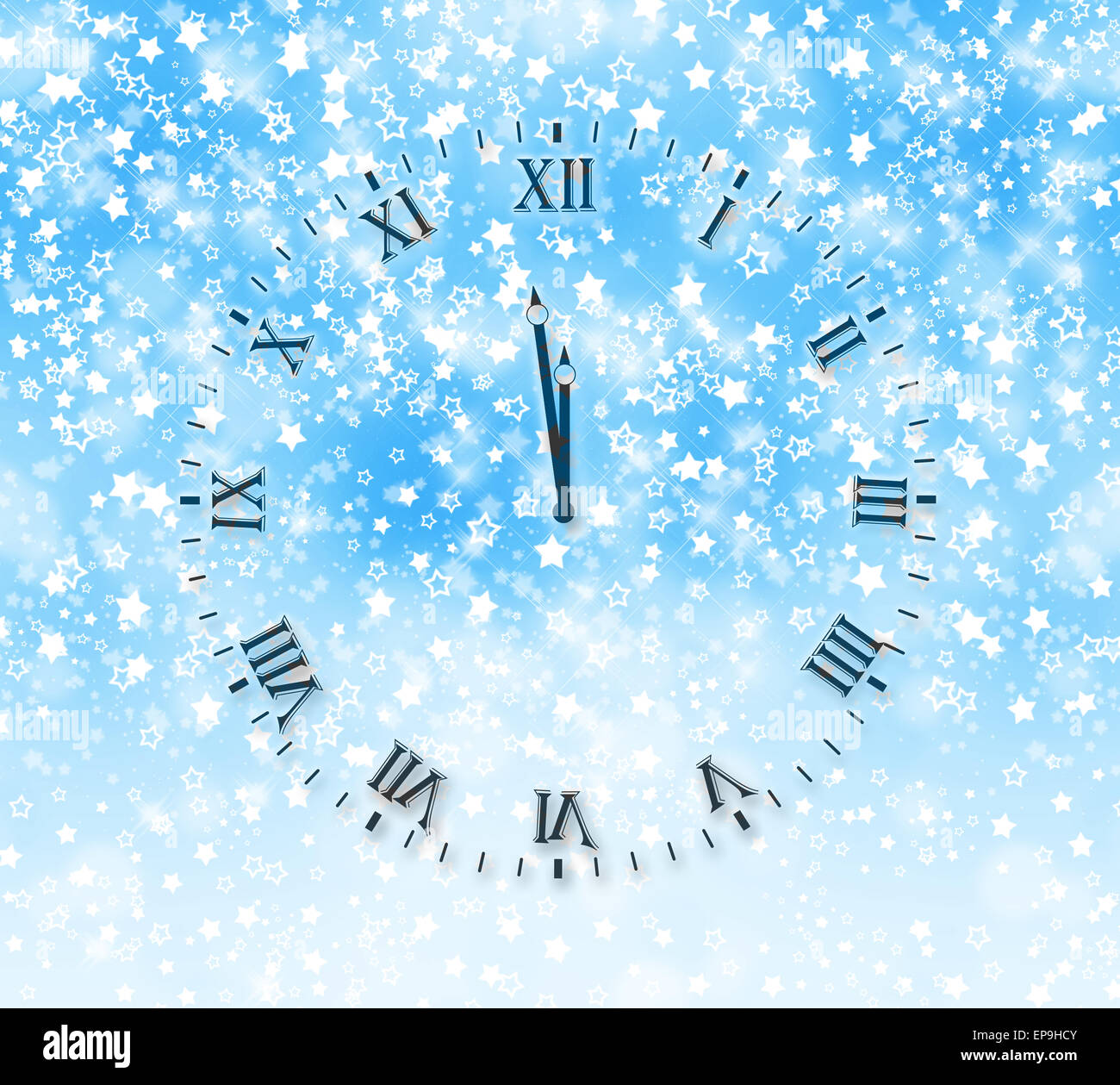 Abstract snow background with New Year's clock face Stock Photo - Alamy