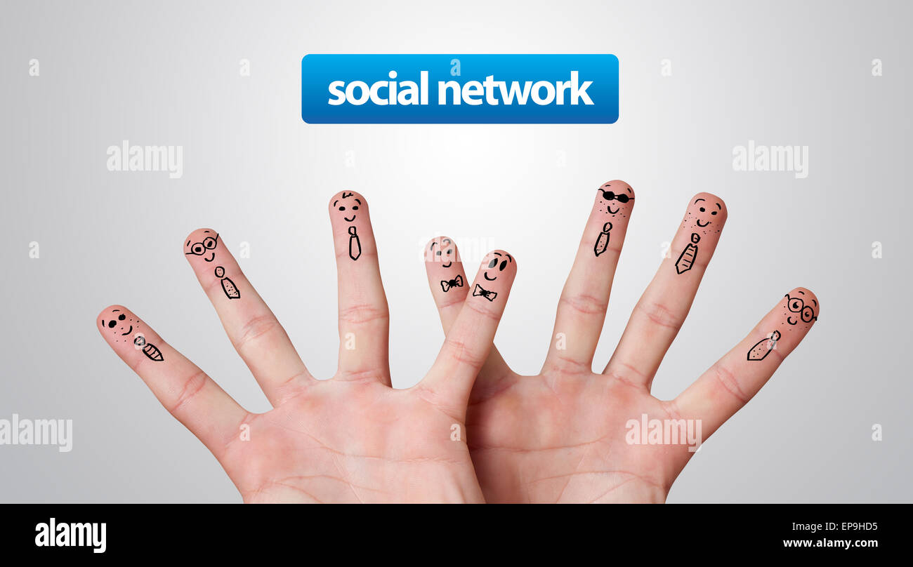 Happy group of finger smileys, social network Stock Photo - Alamy