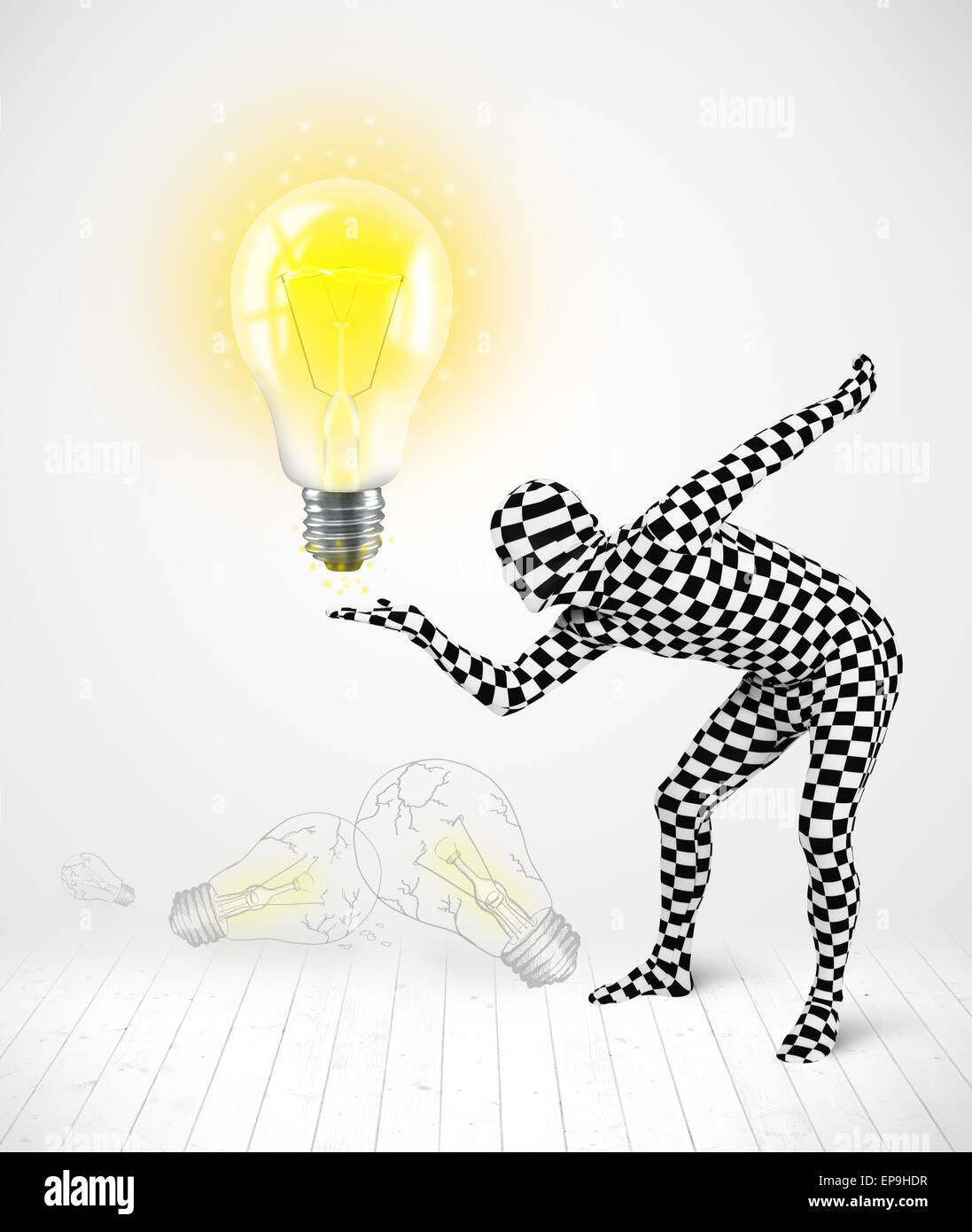 Man in full body with glowing light bulb Stock Photo - Alamy