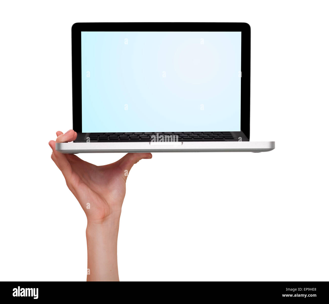 male hand holding a laptop Stock Photo - Alamy