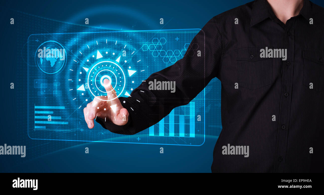 Businessman pressing high tech type of modern buttons Stock Photo - Alamy