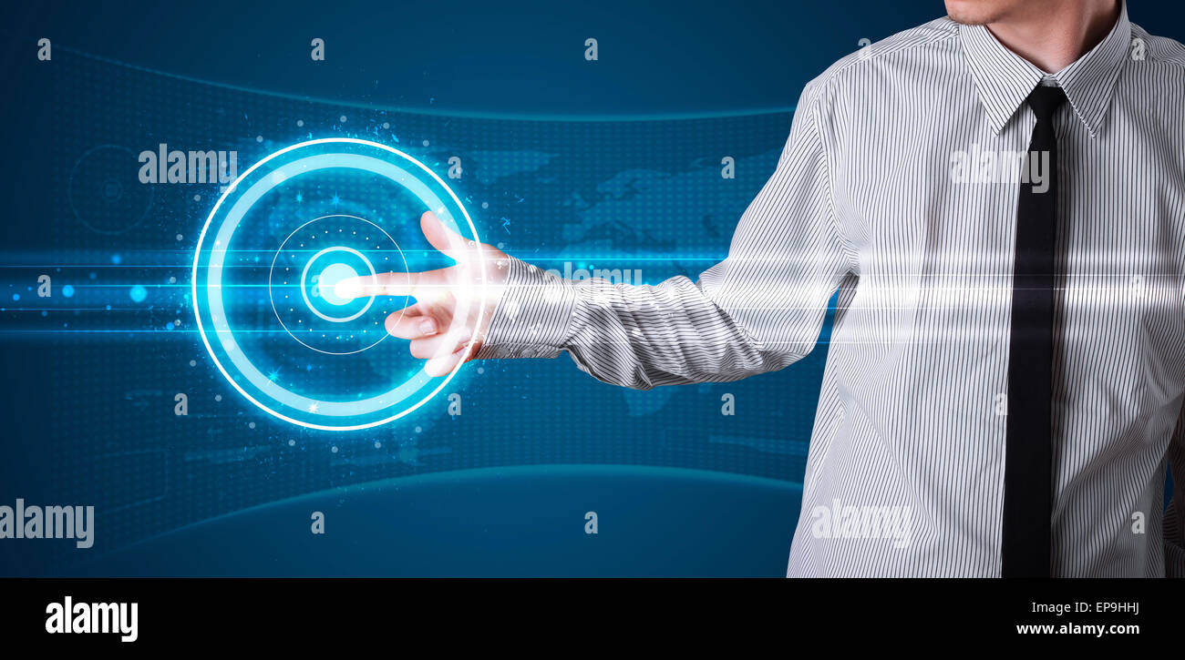 Businessman pressing high tech type of modern buttons Stock Photo - Alamy