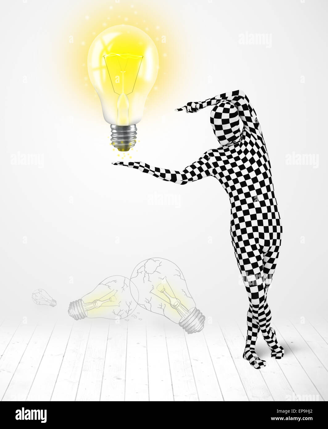 Man in full body with glowing light bulb Stock Photo - Alamy