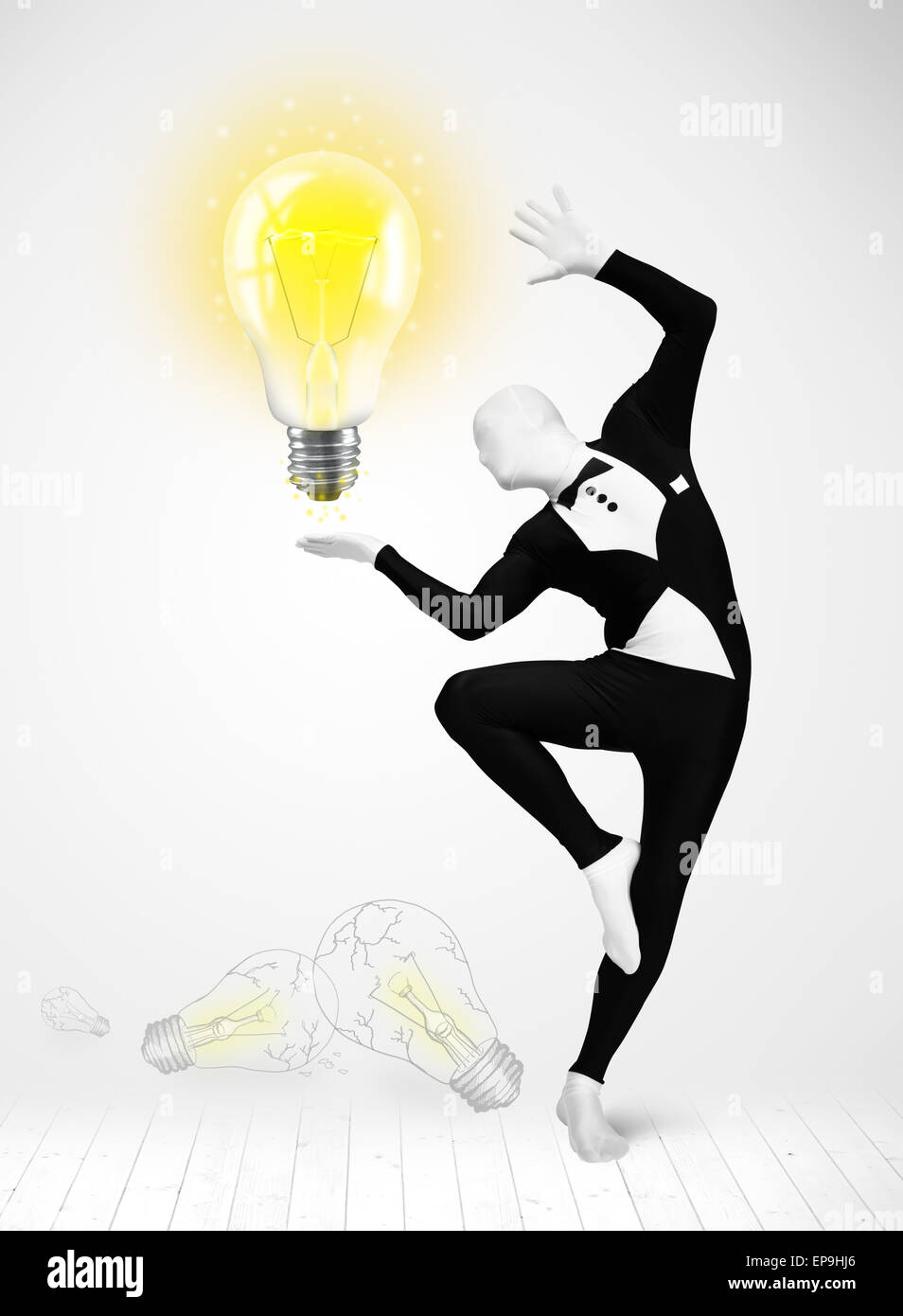 Man in full body with glowing light bulb Stock Photo - Alamy