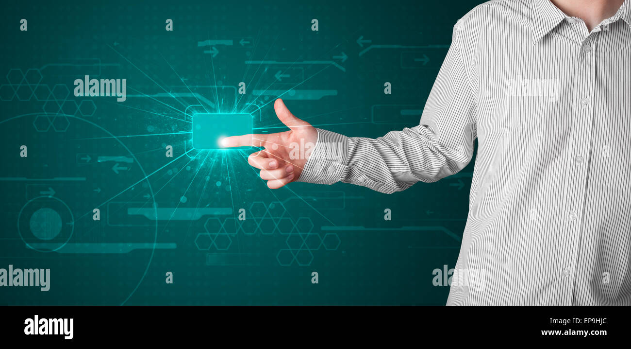 Businessman pressing high tech type of modern buttons Stock Photo - Alamy