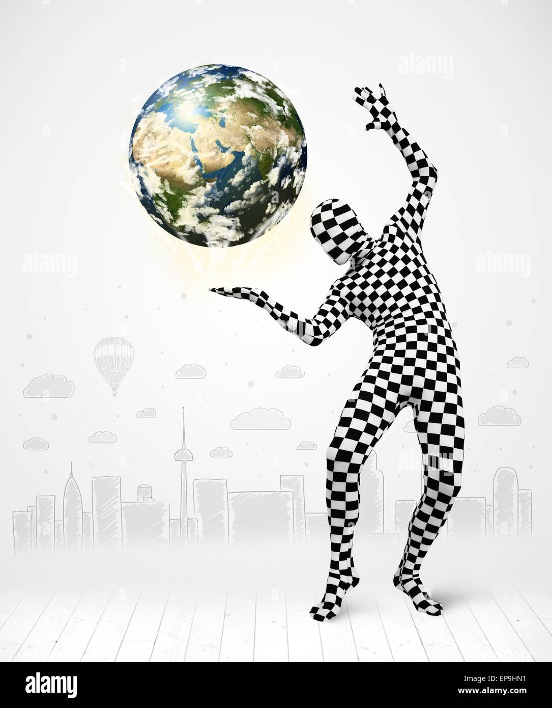 Male character holding planet earth in hands hi-res stock photography ...