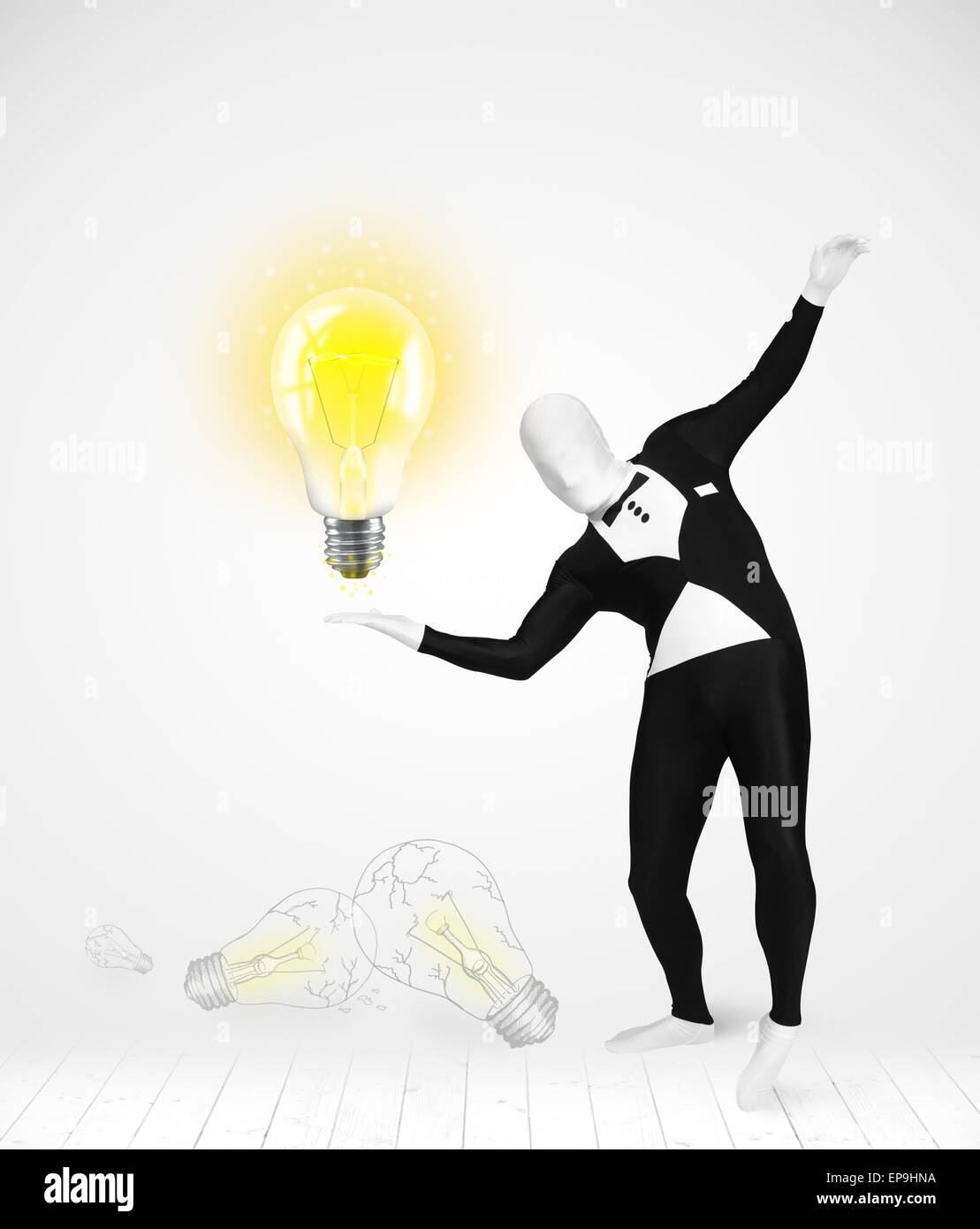 Man in full body with glowing light bulb Stock Photo - Alamy