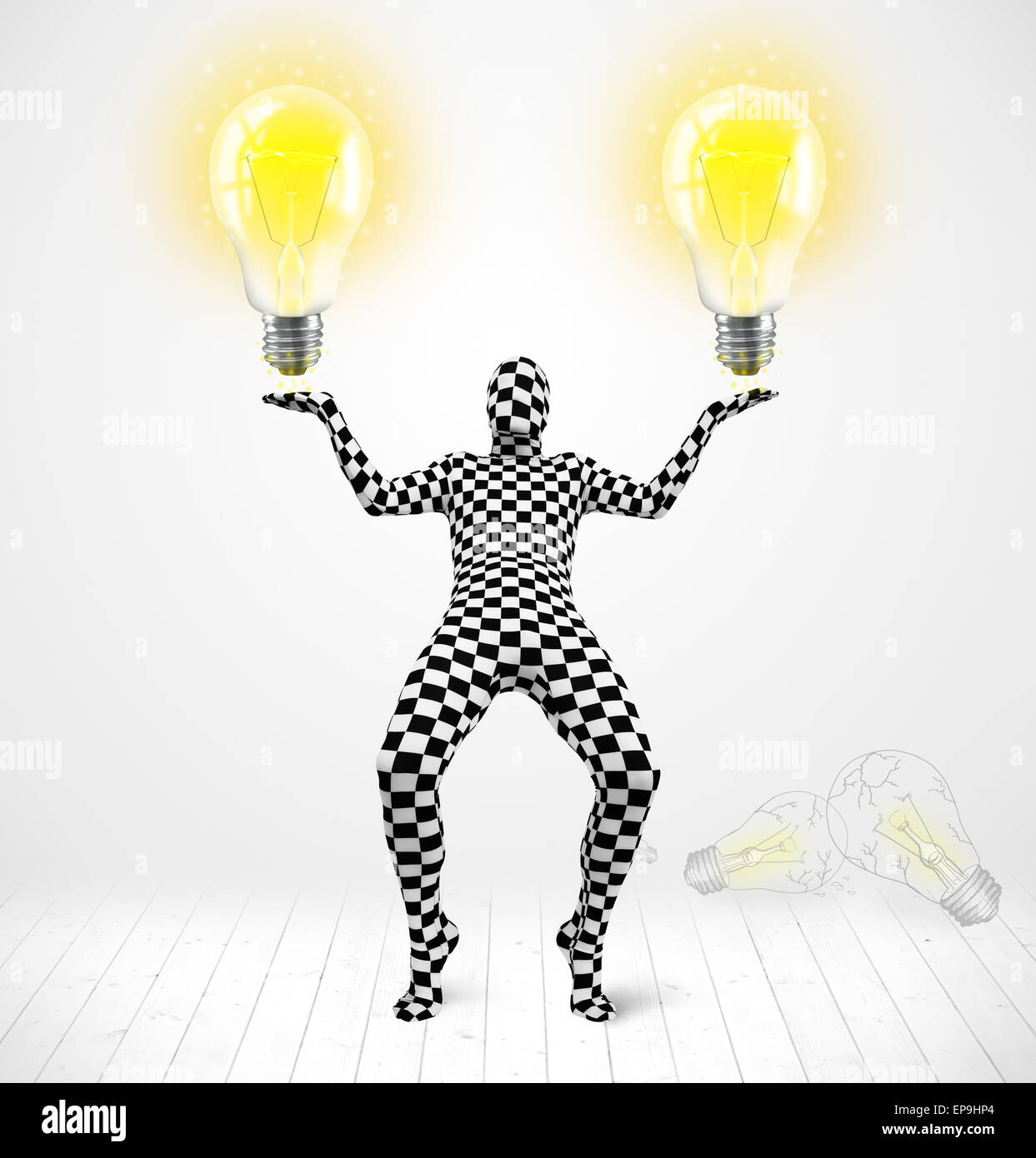 Man in full body with glowing light bulb Stock Photo - Alamy