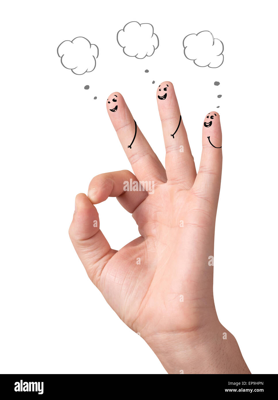 Happy ok fingers with speech bubbles and signs Stock Photo - Alamy