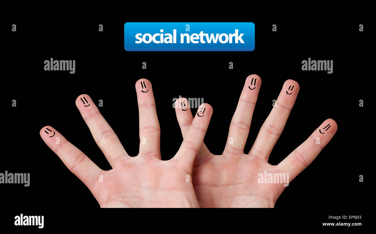 Happy group of finger smileys, social network Stock Photo - Alamy