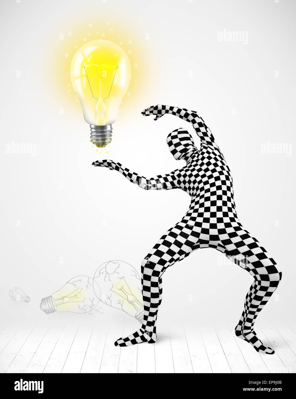 Man in full body with glowing light bulb Stock Photo - Alamy