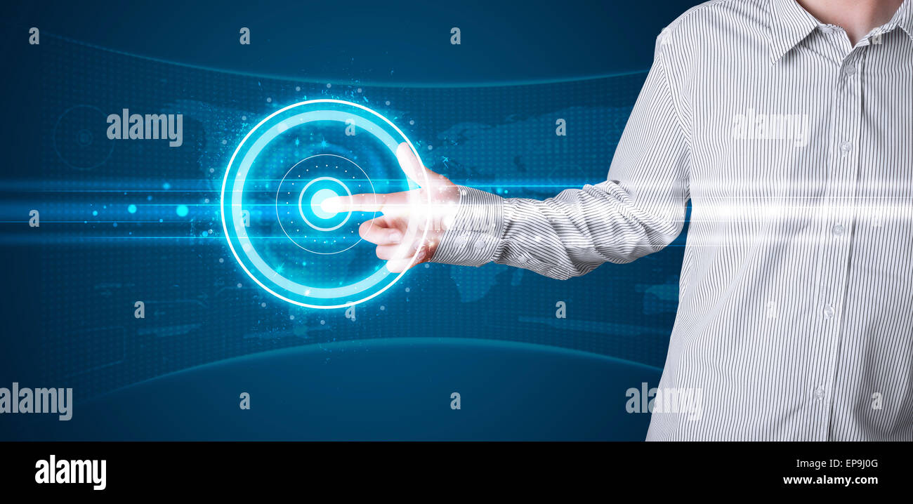Businessman pressing high tech type of modern buttons Stock Photo - Alamy