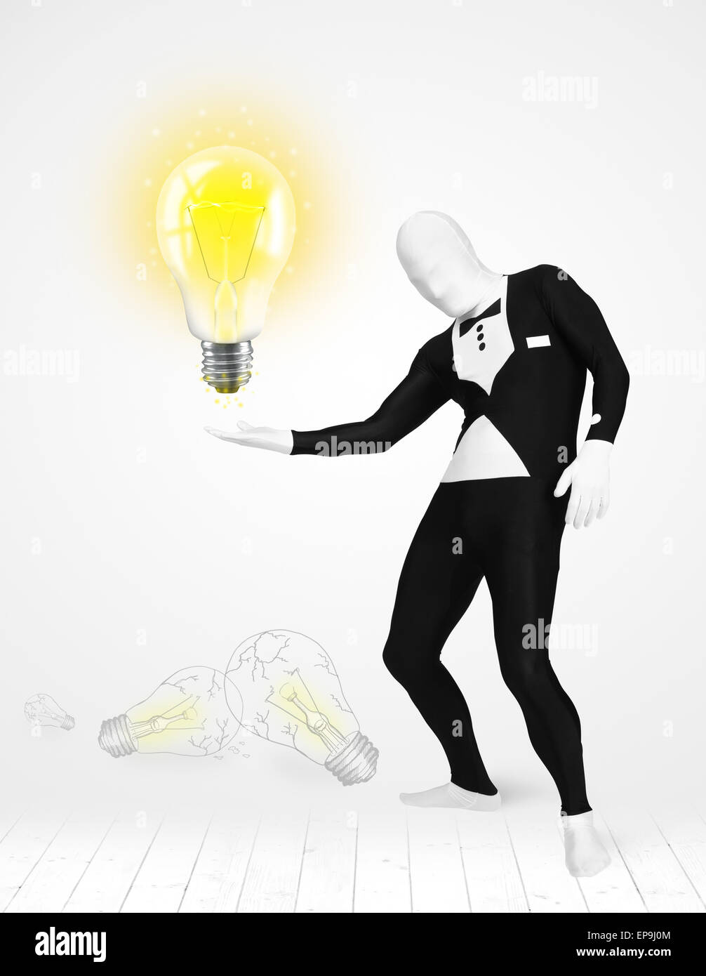 Man in full body with glowing light bulb Stock Photo - Alamy