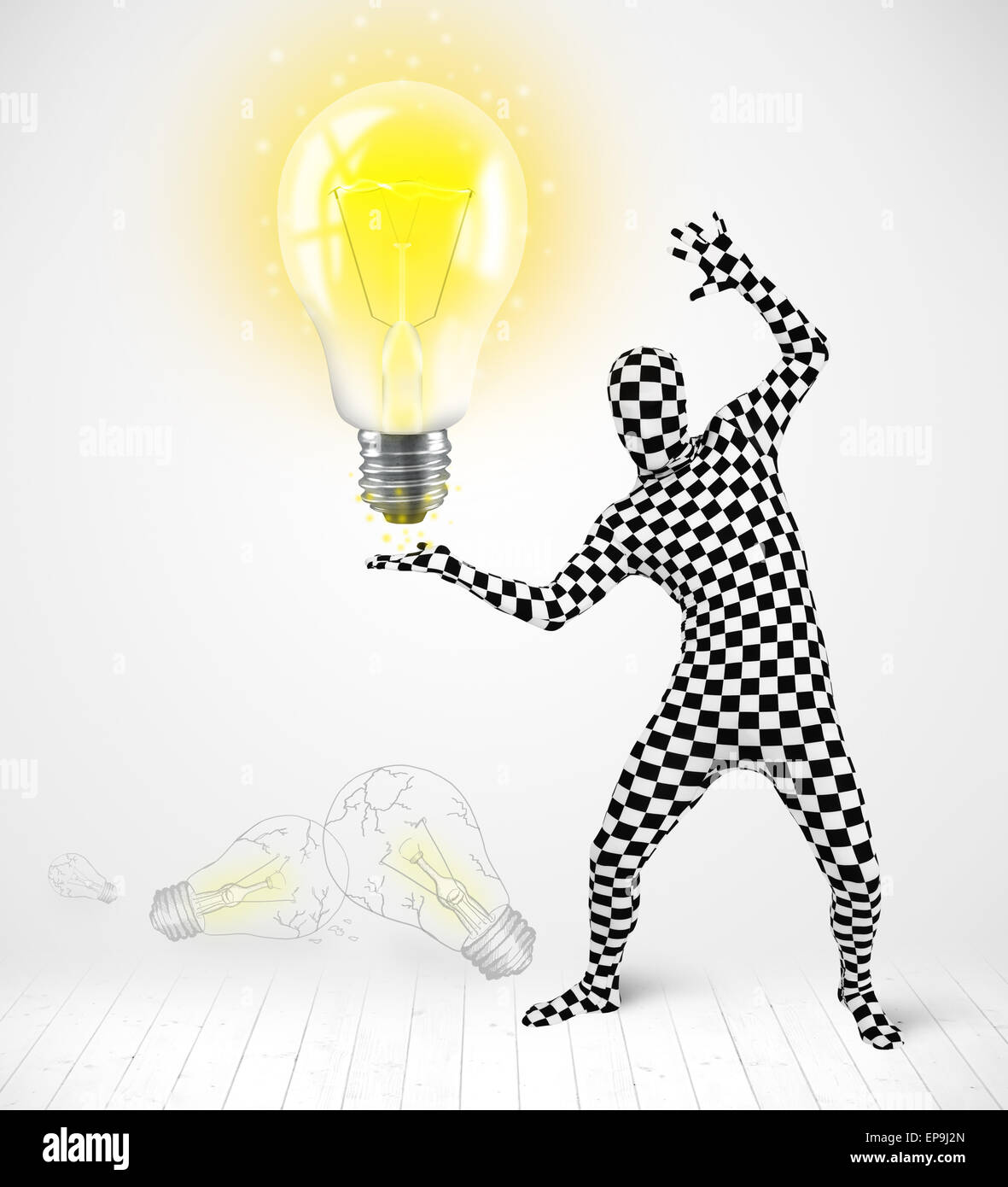 Man in full body with glowing light bulb Stock Photo - Alamy