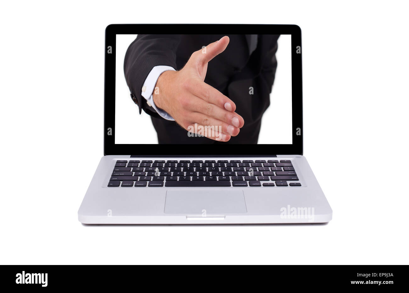Hand coming out from the screen of the laptop Stock Photo - Alamy