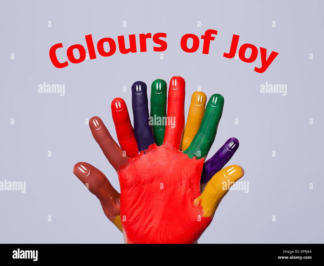 Colorful happy finger smileys with colours of joy sign Stock Photo - Alamy