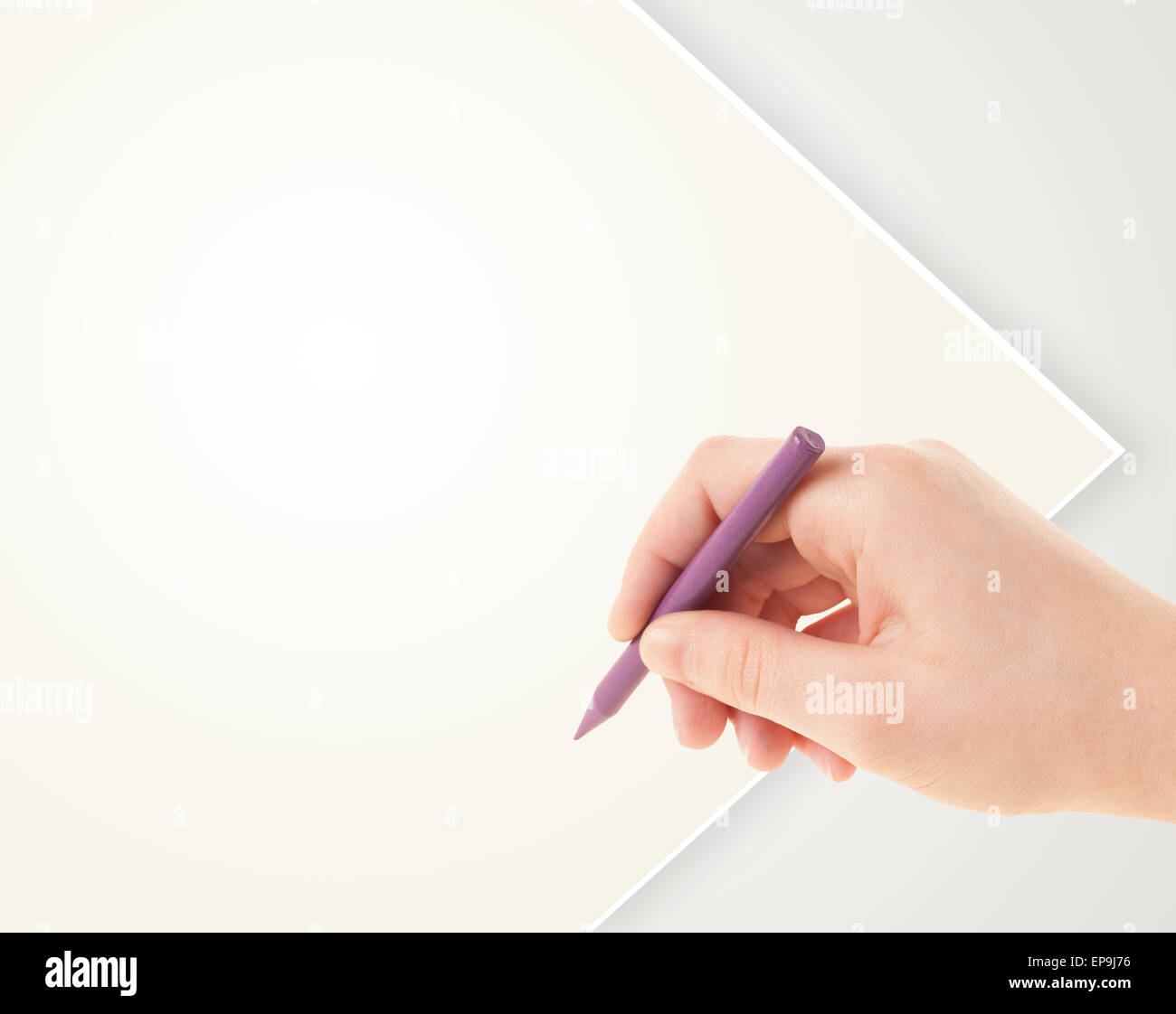 Child drawing with colorful crayon on empty blank paper Stock Photo - Alamy