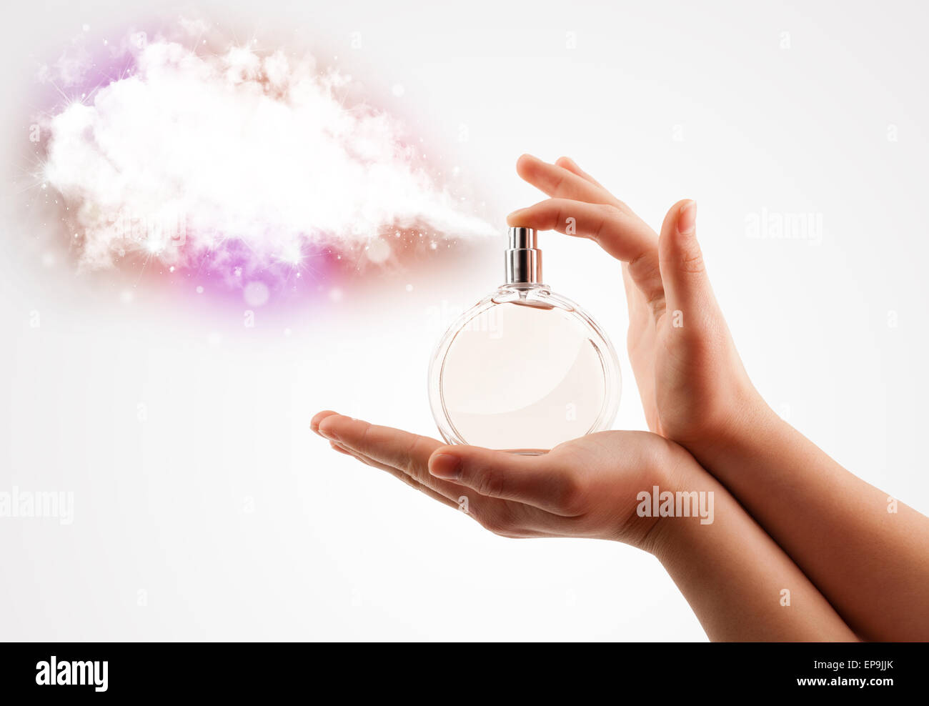woman hands spraying colorful cloud Stock Photo - Alamy