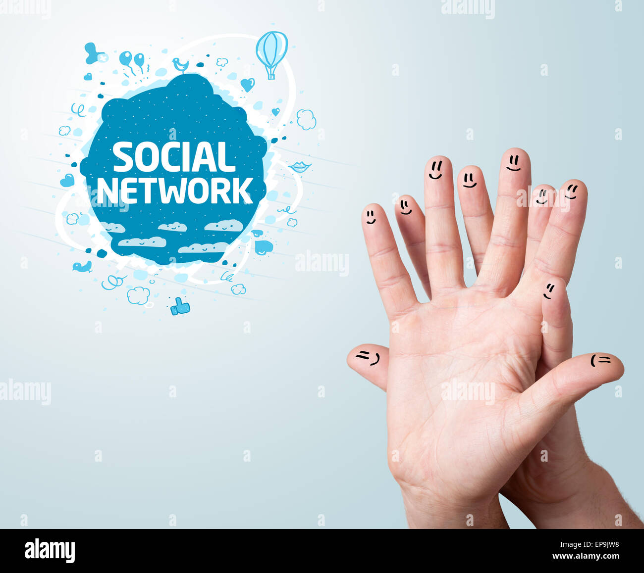 finger smileys with social network sign Stock Photo - Alamy