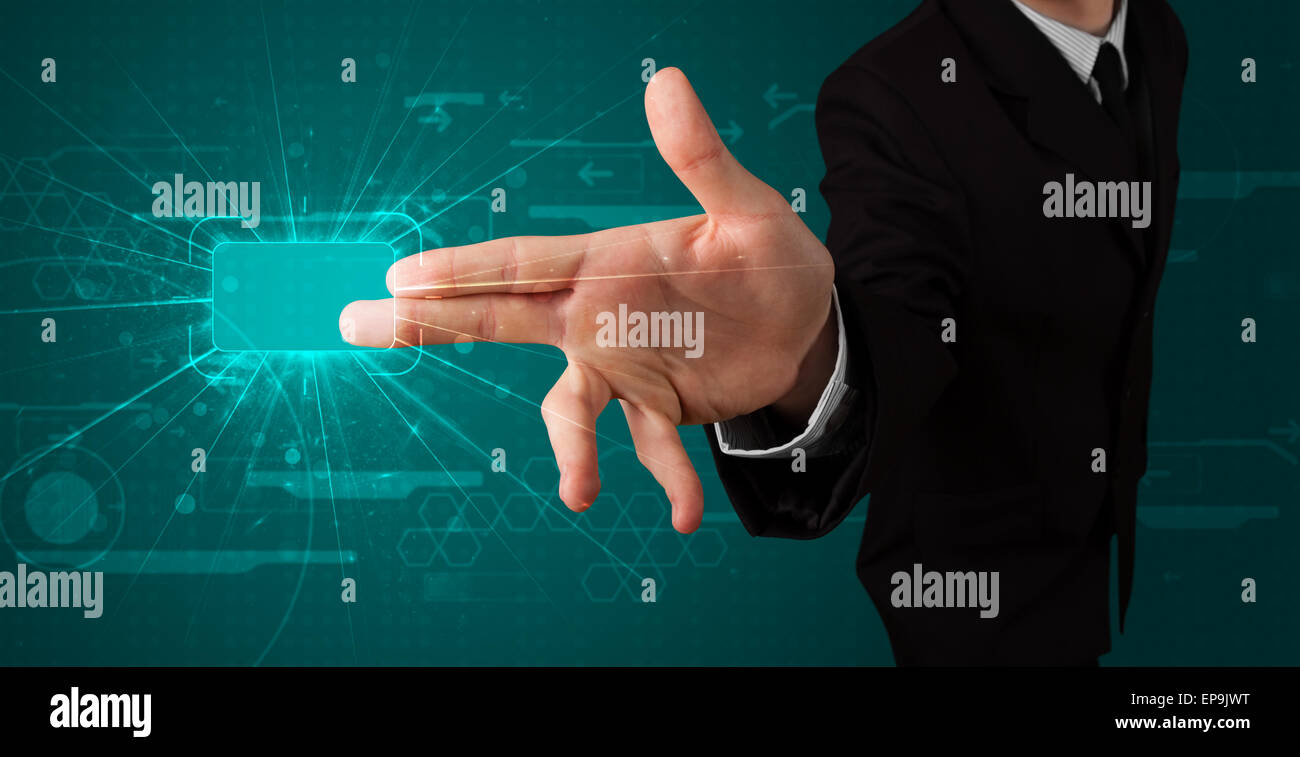 Businessman pressing high tech type of modern buttons Stock Photo - Alamy