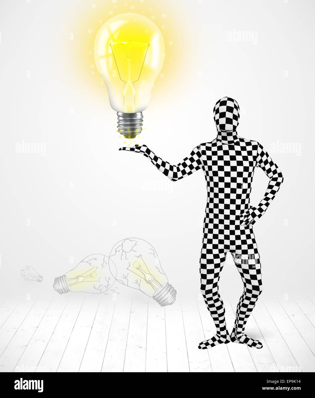 Man in full body with glowing light bulb Stock Photo - Alamy