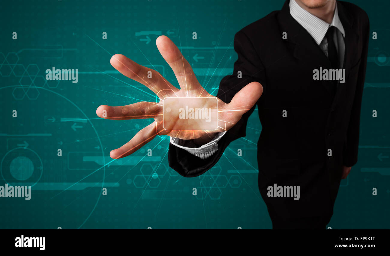 Businessman pressing high tech type of modern buttons Stock Photo - Alamy
