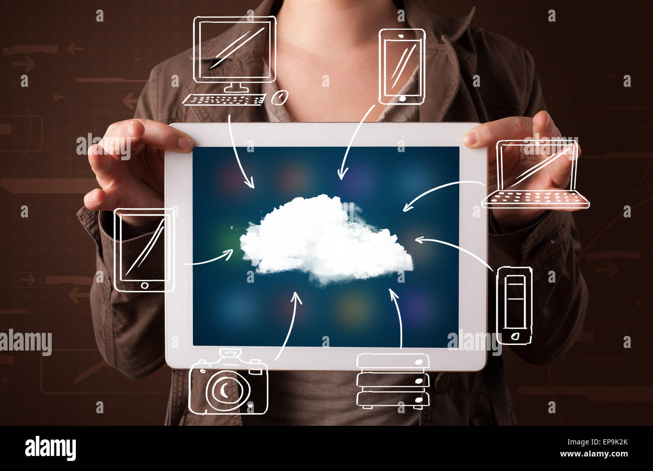 Woman showing hand drawn cloud computing Stock Photo - Alamy