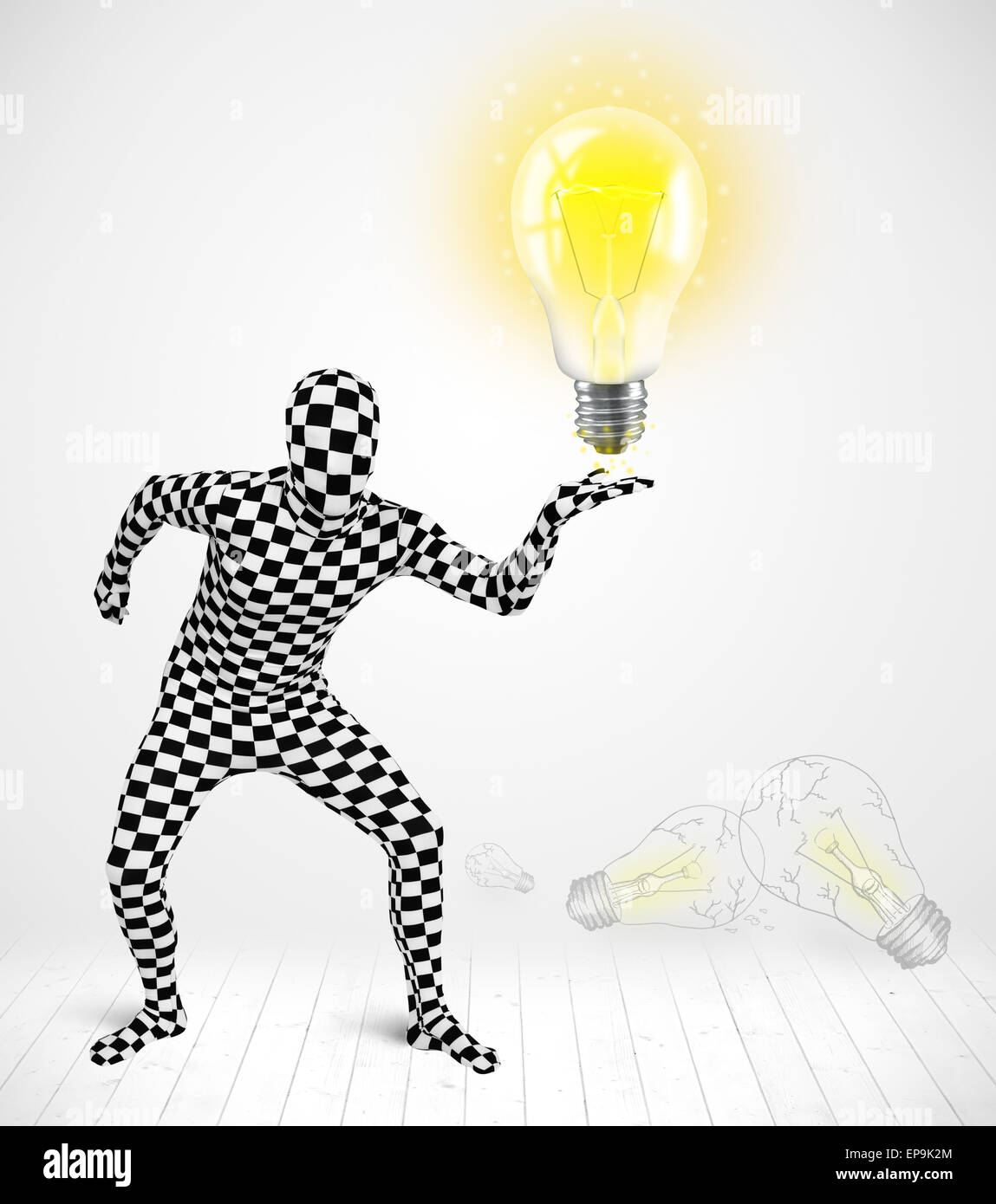 Man in full body with glowing light bulb Stock Photo - Alamy