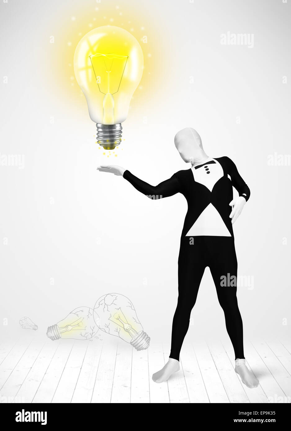 Man in full body with glowing light bulb Stock Photo - Alamy