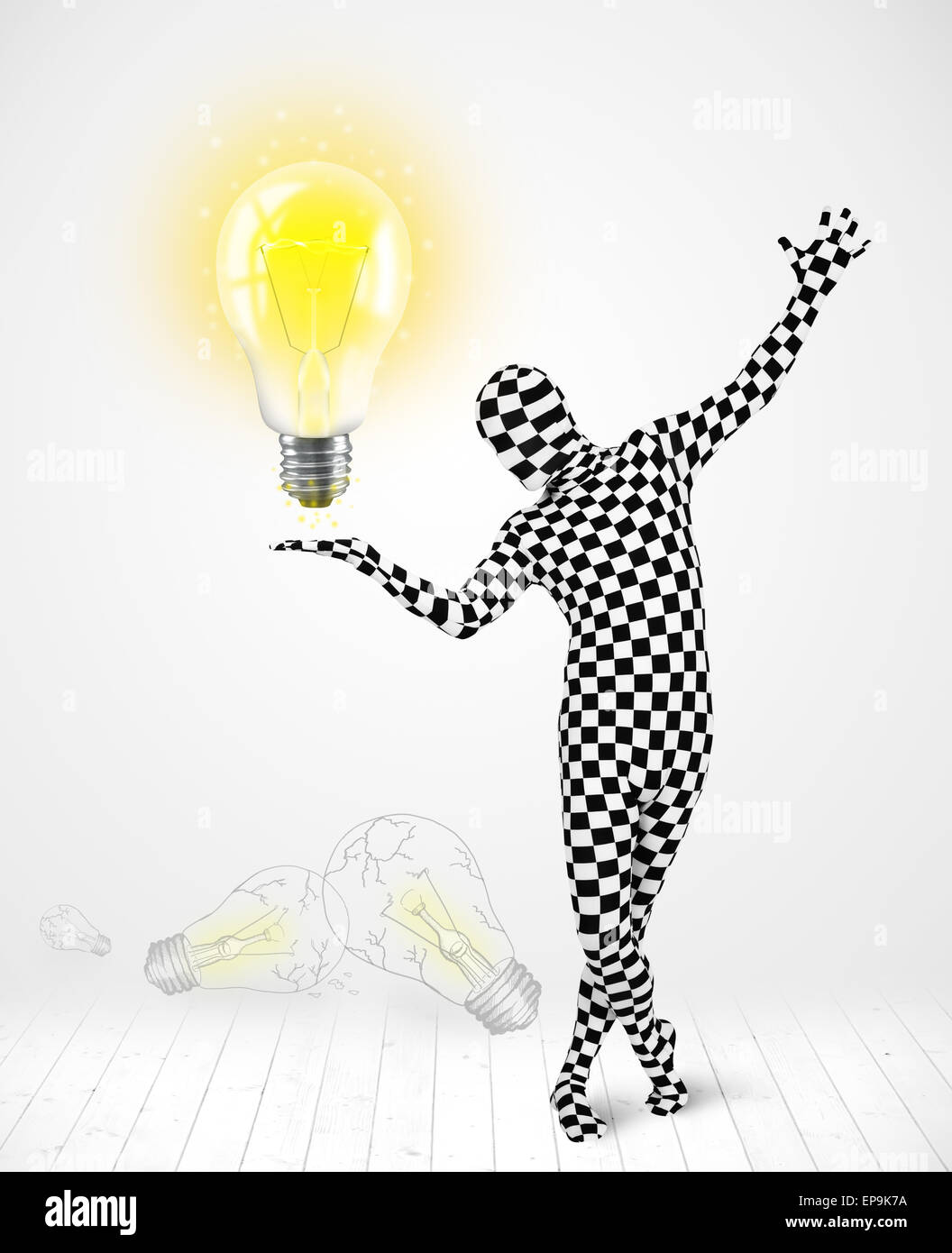 Man in full body with glowing light bulb Stock Photo - Alamy