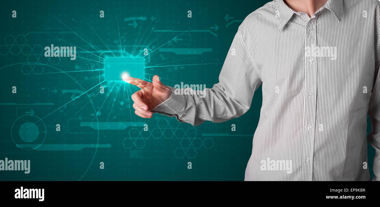 Businessman pressing high tech type of modern buttons Stock Photo - Alamy