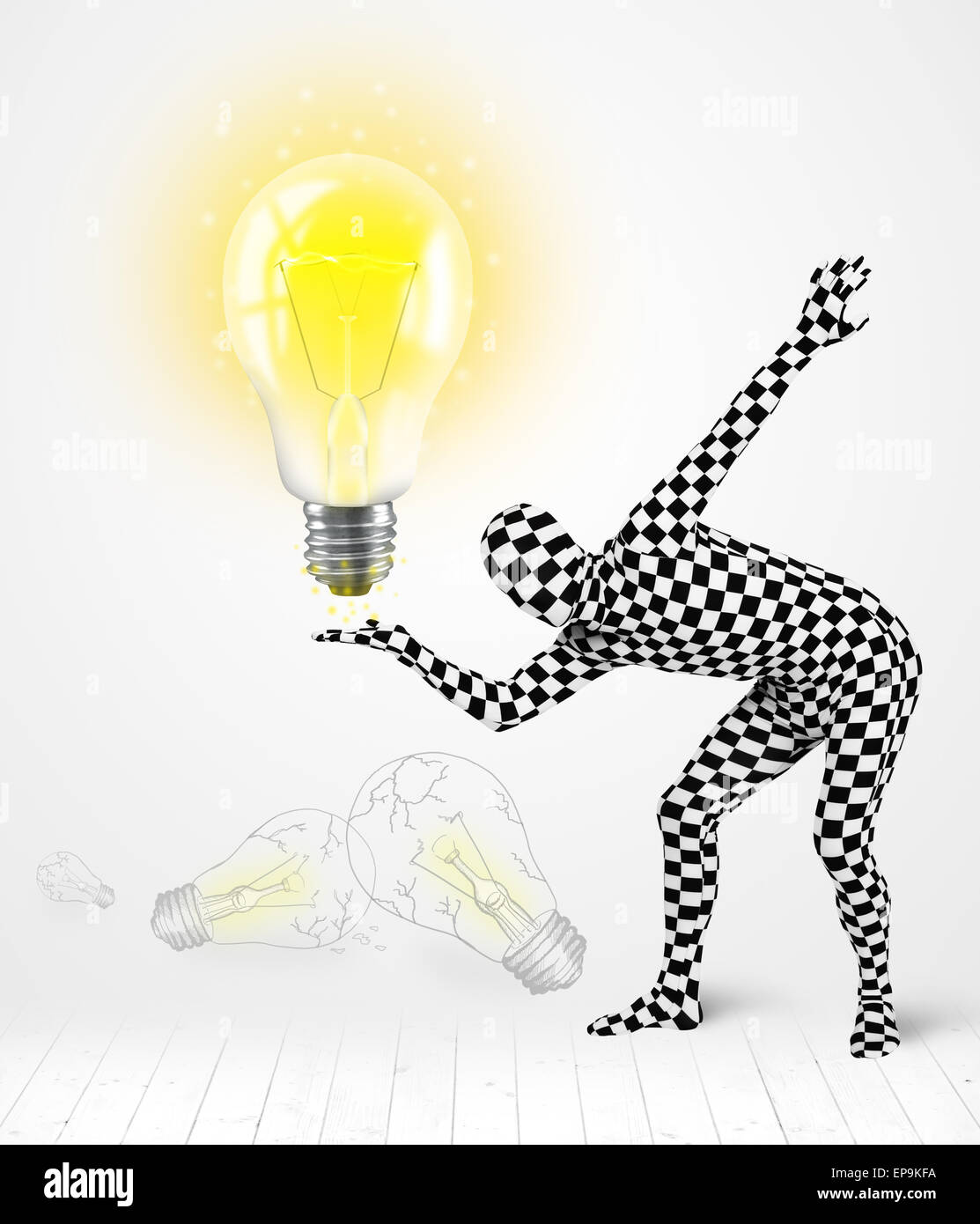 Man in full body with glowing light bulb Stock Photo - Alamy