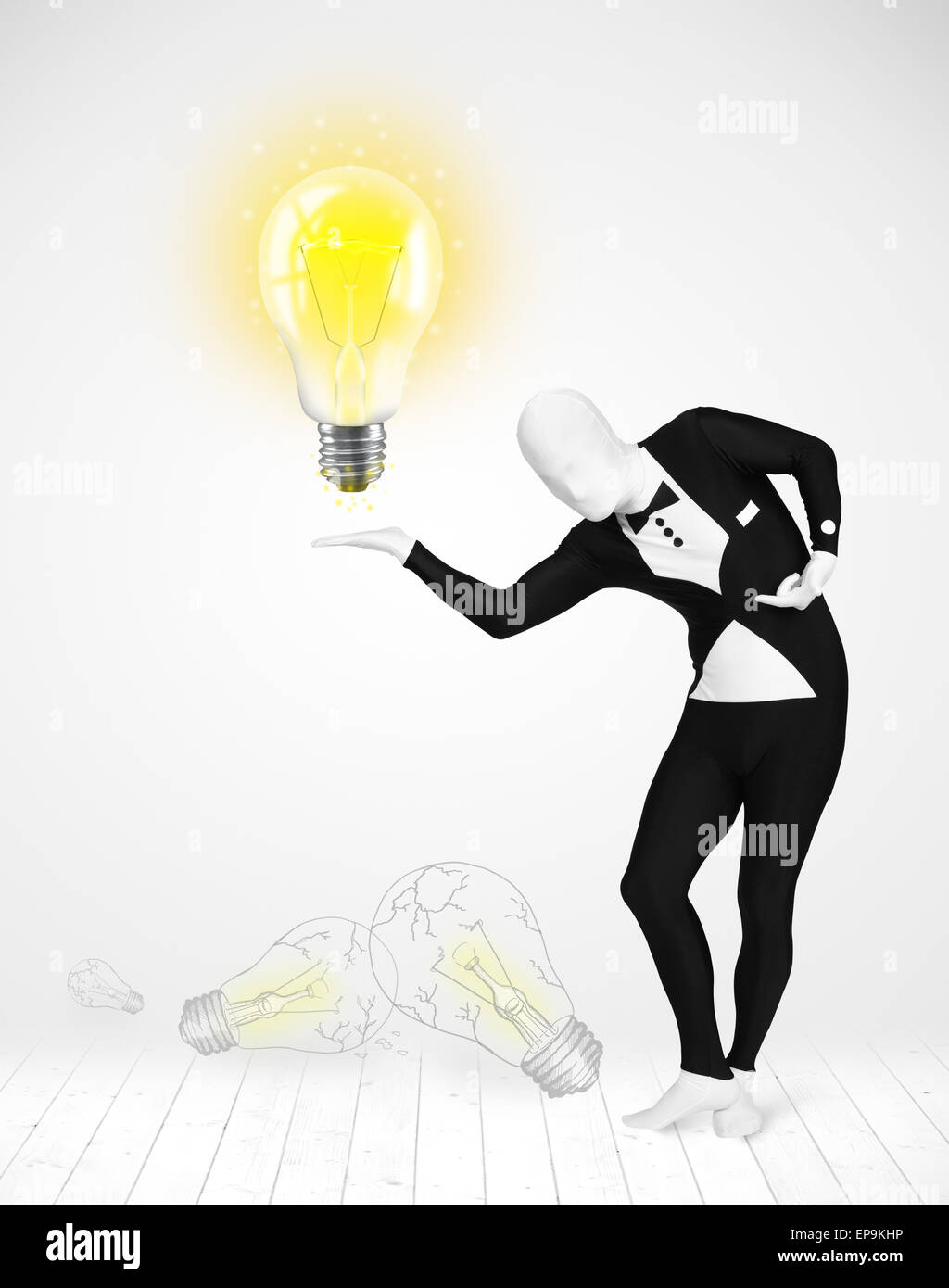 Man in full body with glowing light bulb Stock Photo - Alamy