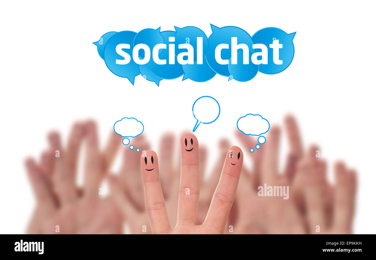 Happy group of finger smileys with social chat sign Stock Photo - Alamy