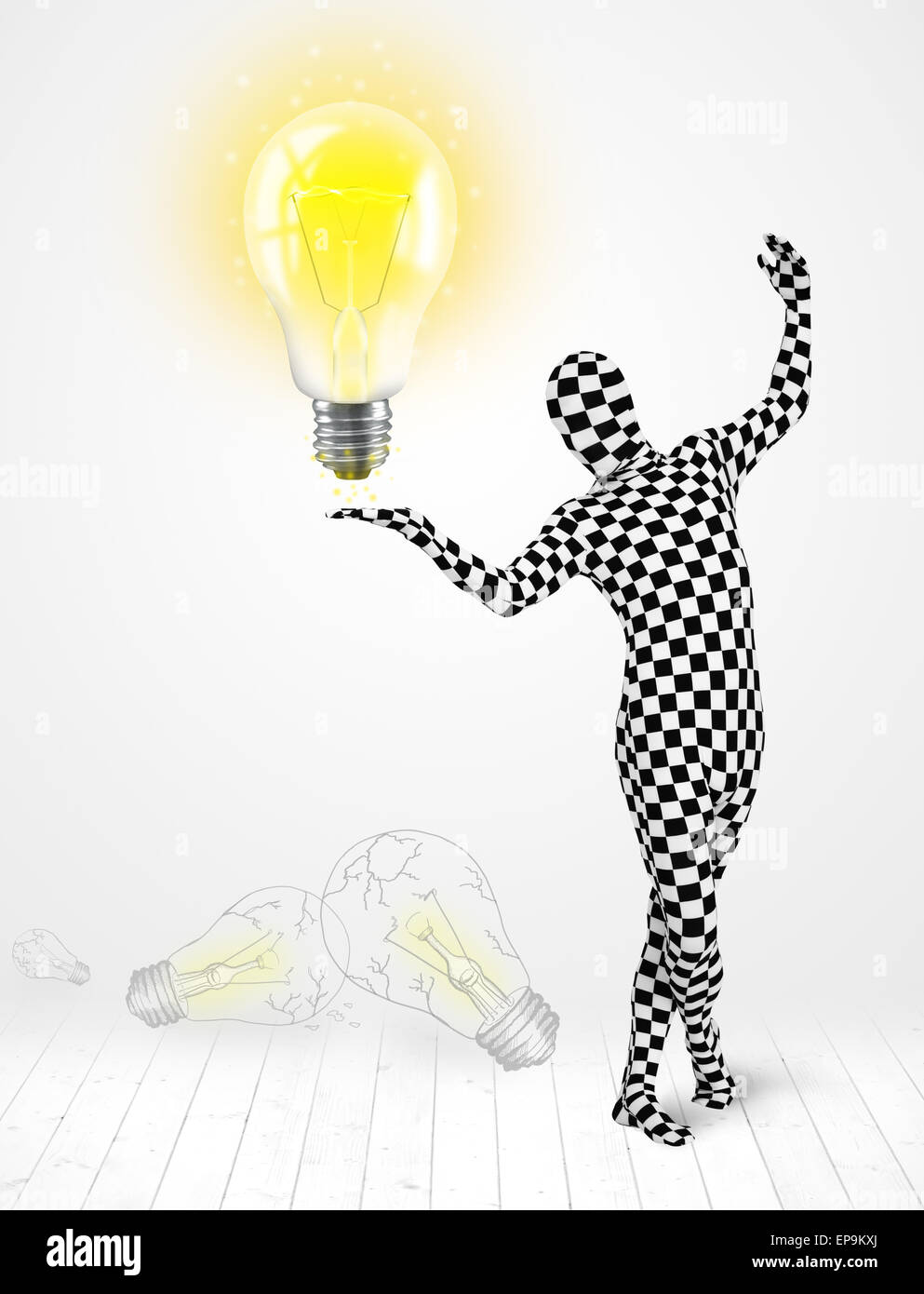 Man in full body with glowing light bulb Stock Photo - Alamy