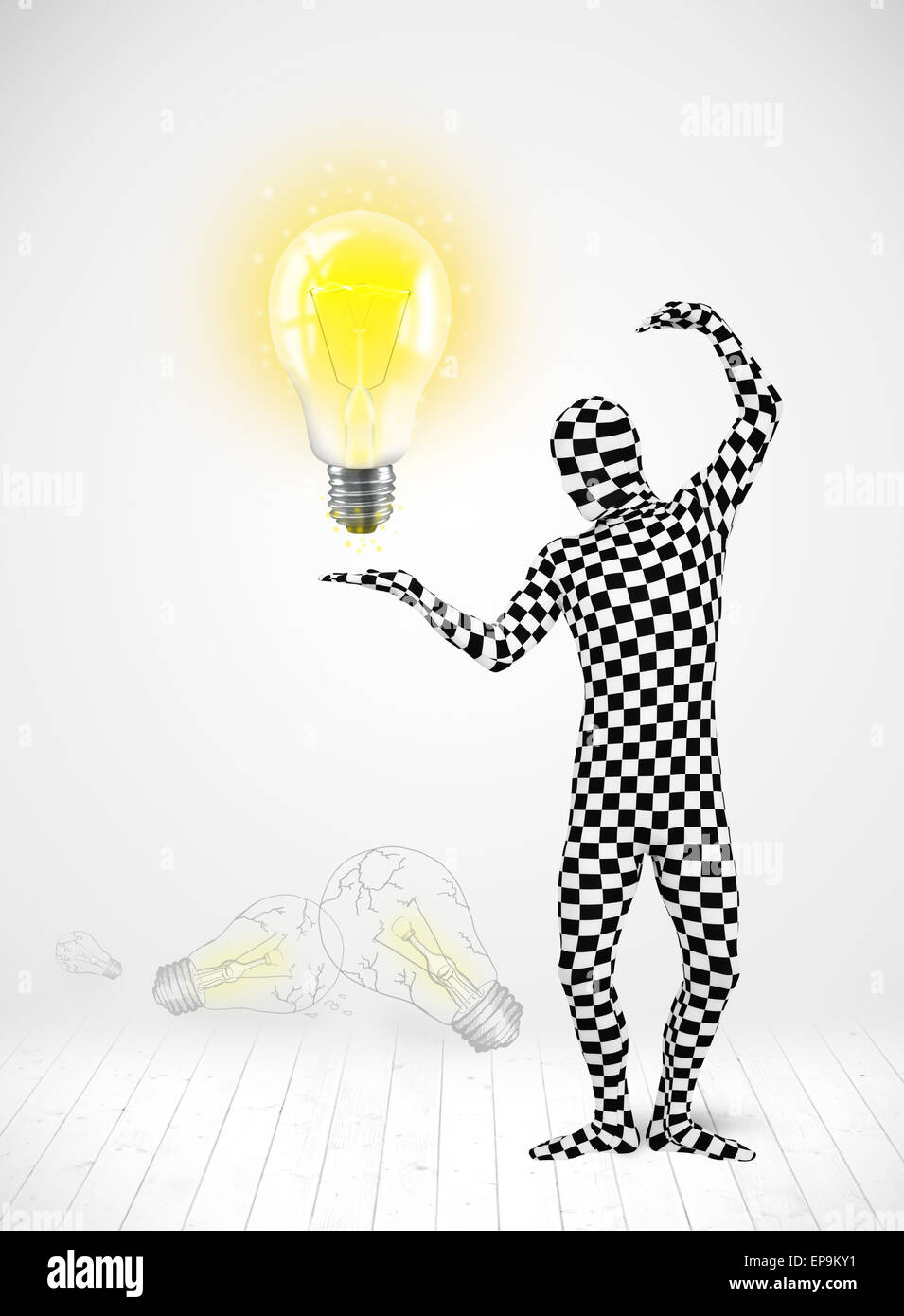Man in full body with glowing light bulb Stock Photo - Alamy