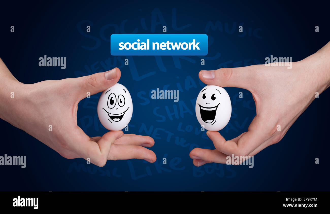 Happy group of eggs with smiling faces representing a social network ...