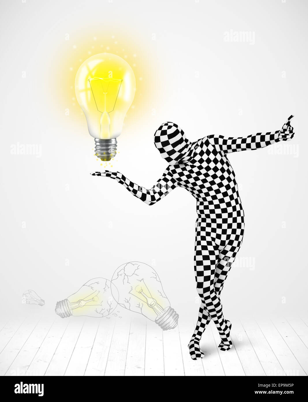 Man in full body with glowing light bulb Stock Photo - Alamy