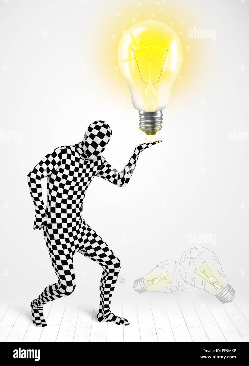 Man in full body with glowing light bulb Stock Photo - Alamy