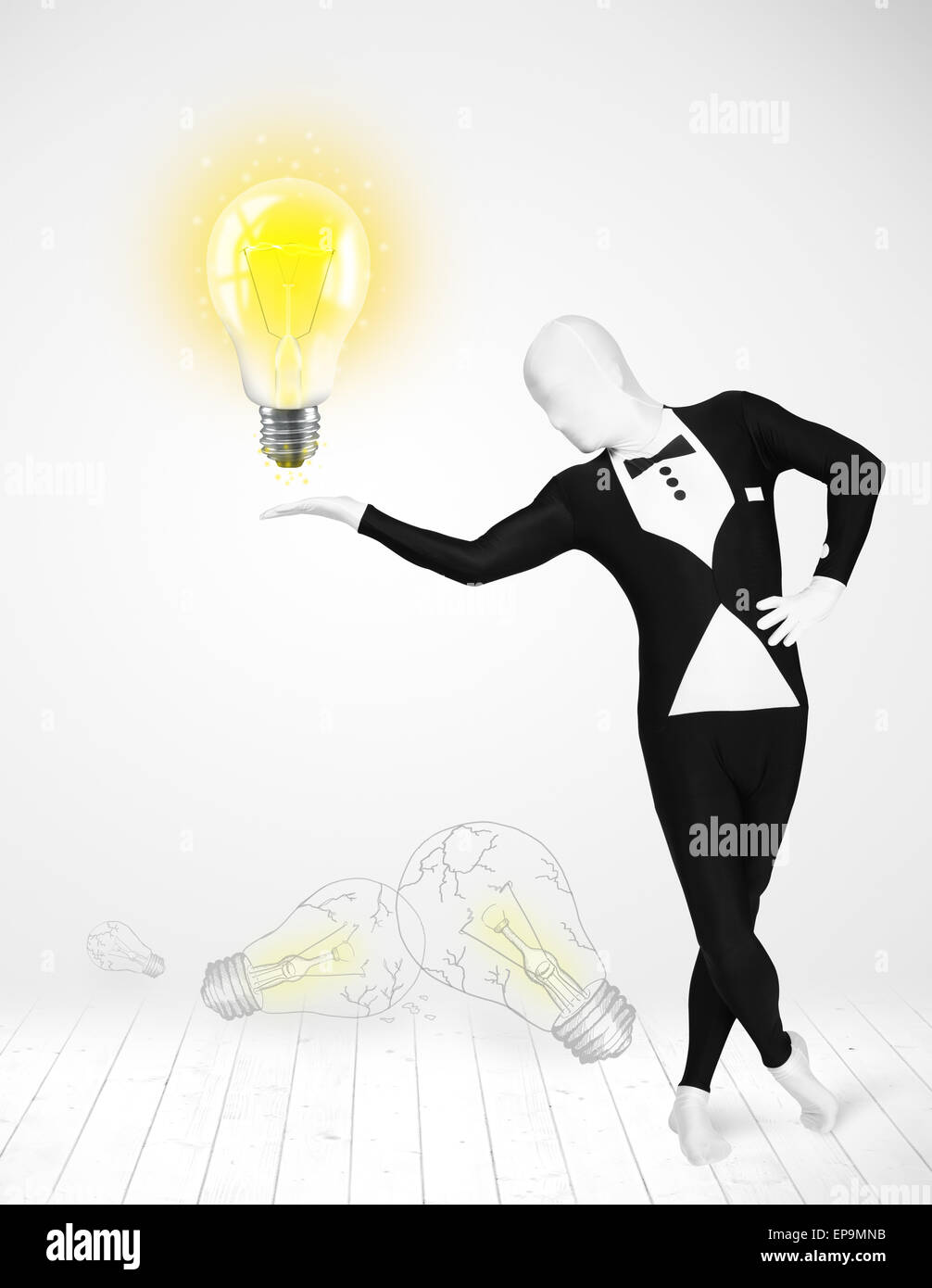 Man in full body with glowing light bulb Stock Photo - Alamy