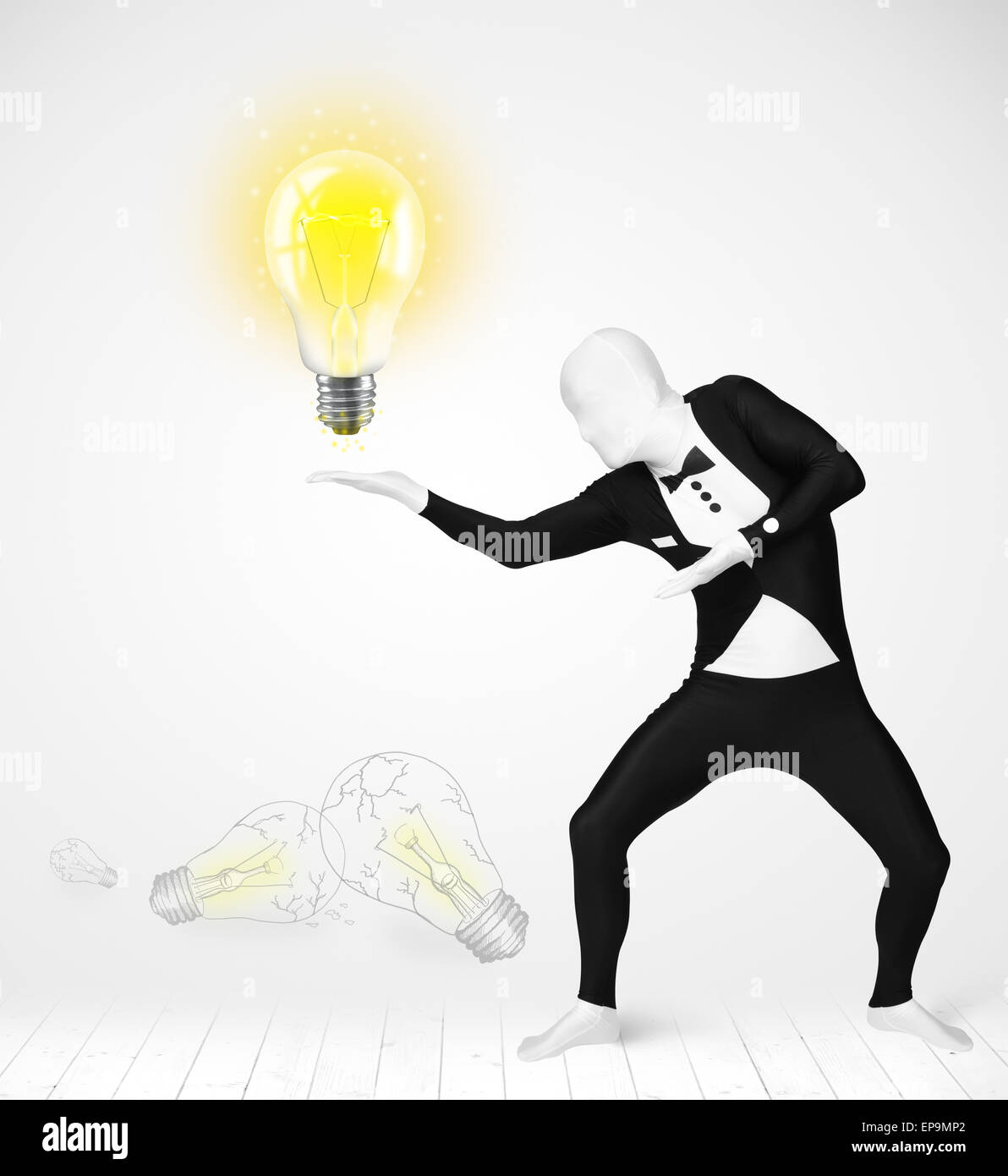 Man in full body with glowing light bulb Stock Photo - Alamy