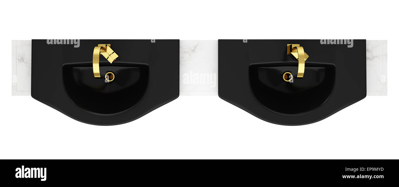 top view of modern double black bathroom sink Stock Photo - Alamy