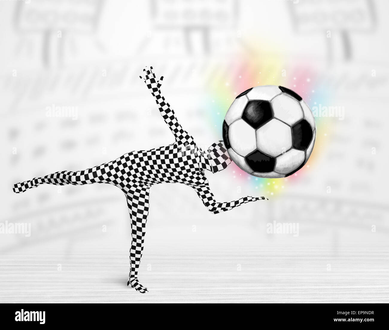 man in full body suit holdig soccer ball Stock Photo - Alamy