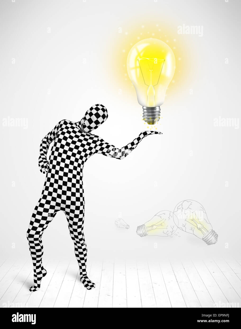 Man in full body with glowing light bulb Stock Photo - Alamy
