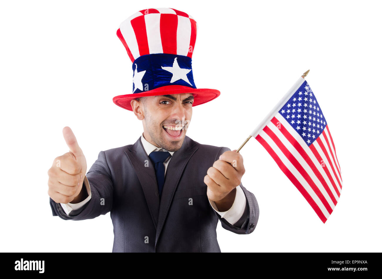 Man with american flag and hat Stock Photo - Alamy