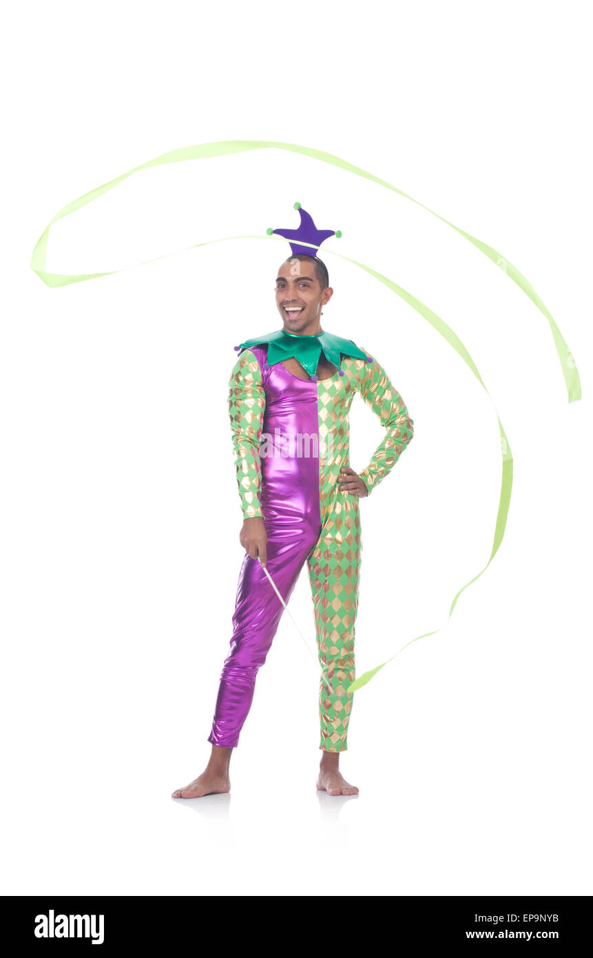 Clown with ribbon on white Stock Photo - Alamy