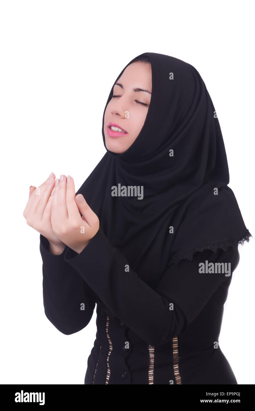 Muslim woman praying isolated on white Stock Photo - Alamy