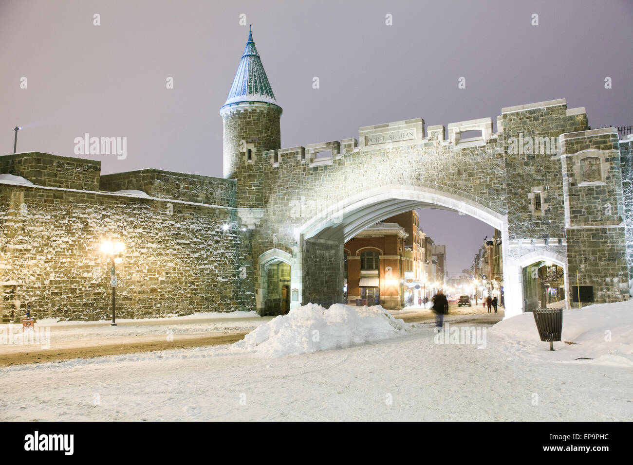 Quebec city landmark. Old fortress in winter. Night scene from Quebec ...