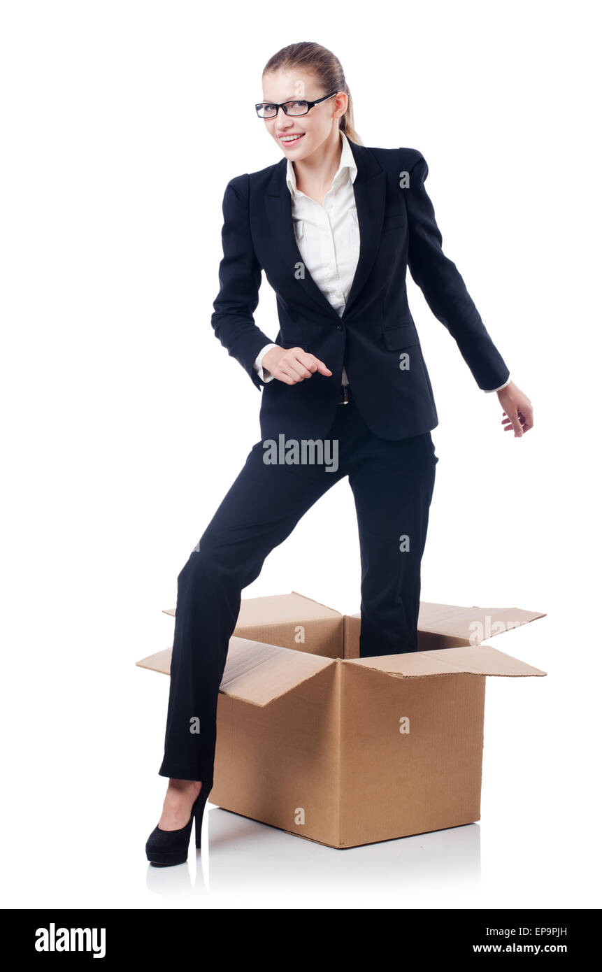 Woman in thinking out of box concept Stock Photo - Alamy