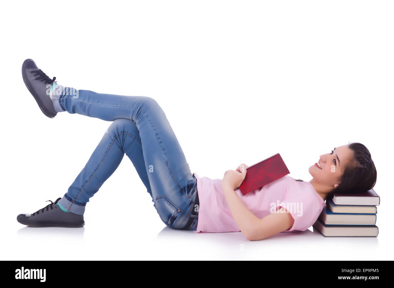 Student with books isolated on white Stock Photo - Alamy